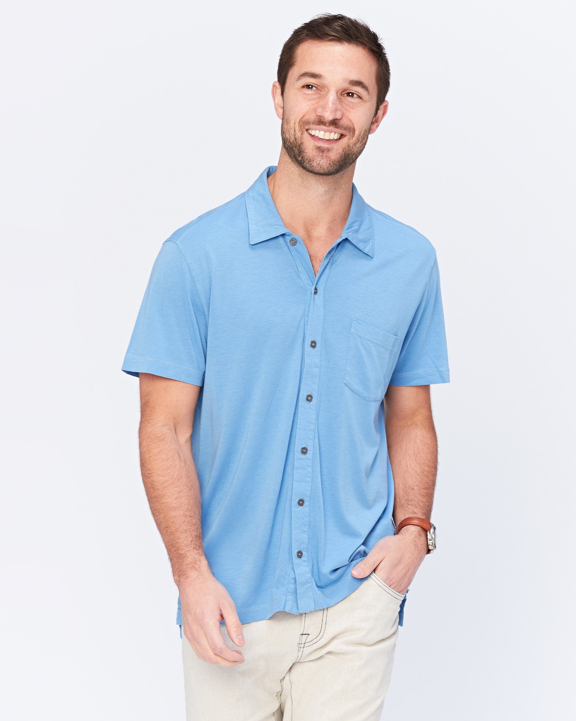 Fort Point Full-Button Polo – Agave Denim